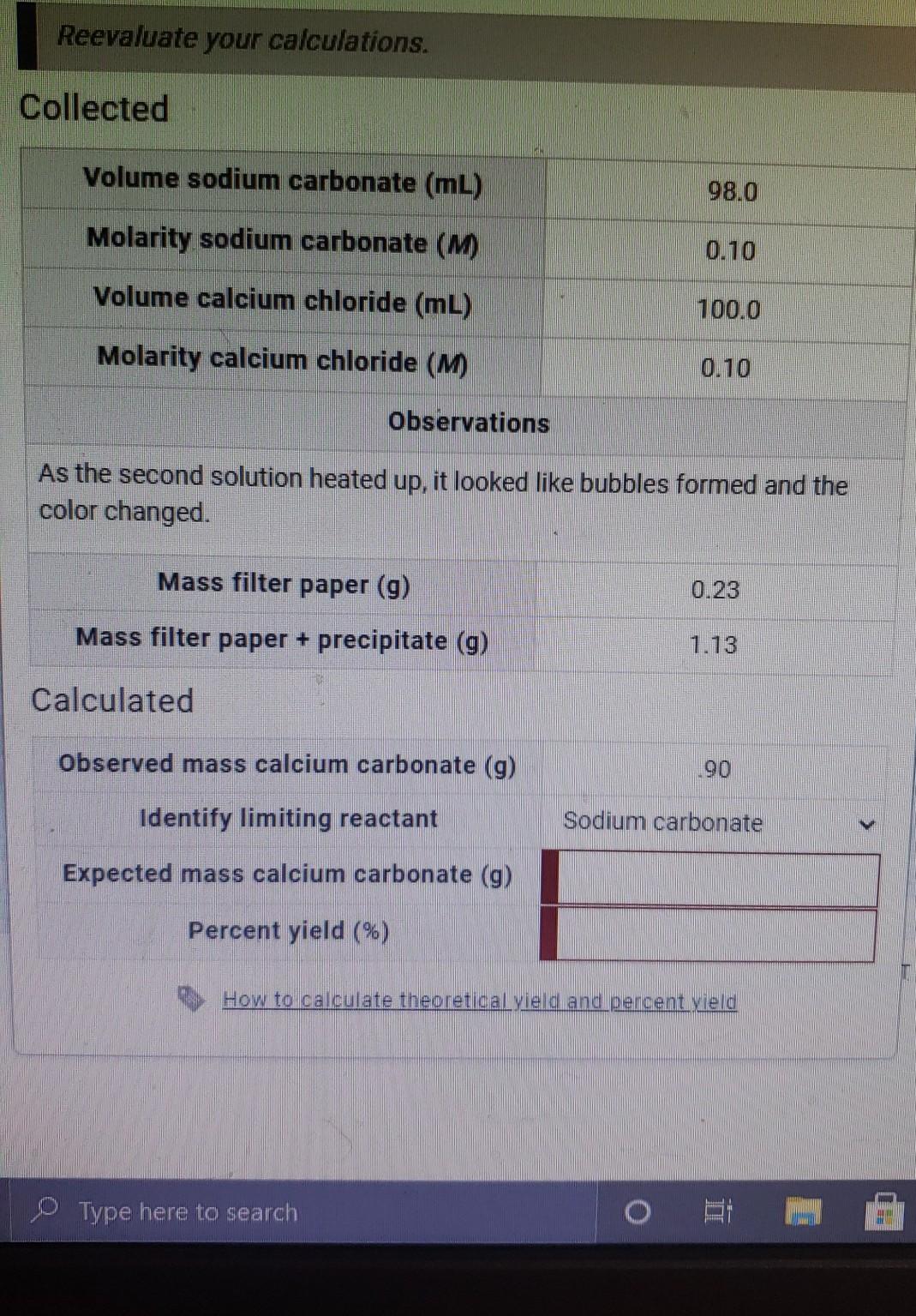 Solved How do I find the expected mass calcium carbonate(g) | Chegg.com