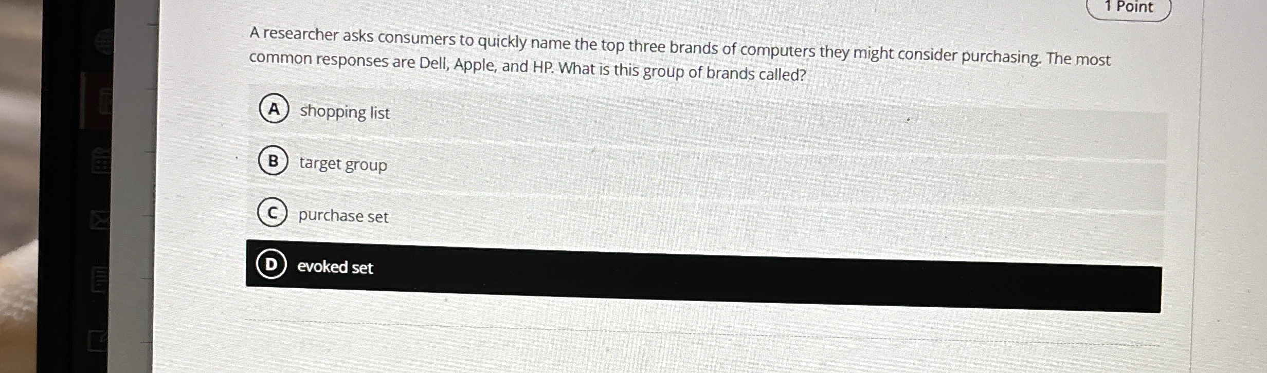 Solved 1 ﻿PointA researcher asks consumers to quickly name | Chegg.com