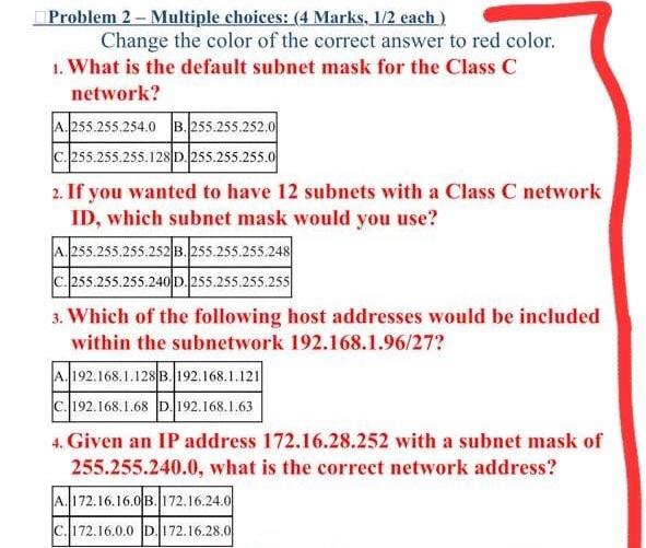 Solved Problem 2 - Multiple choices: (4 Marks, 1/2 each). | Chegg.com