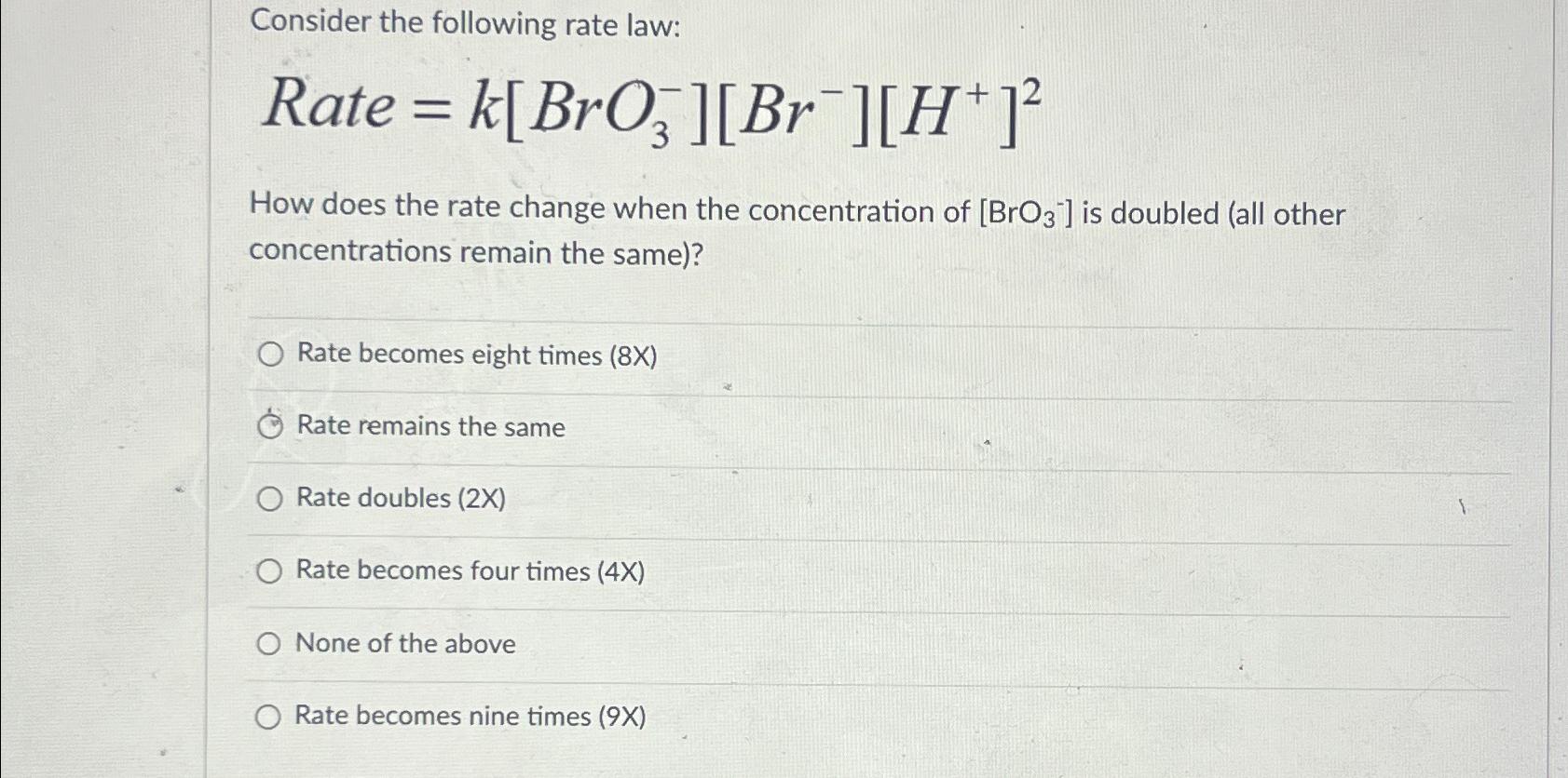 Solved Consider the following rate law:Rate | Chegg.com