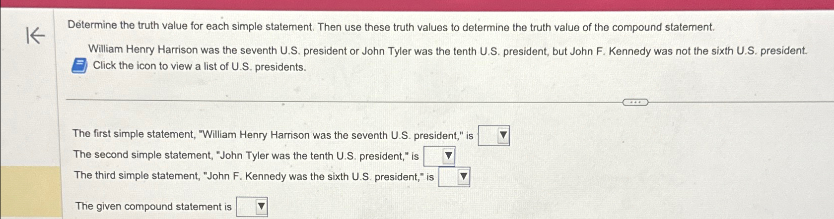 Solved Determine The Truth Value For Each Simple Statement