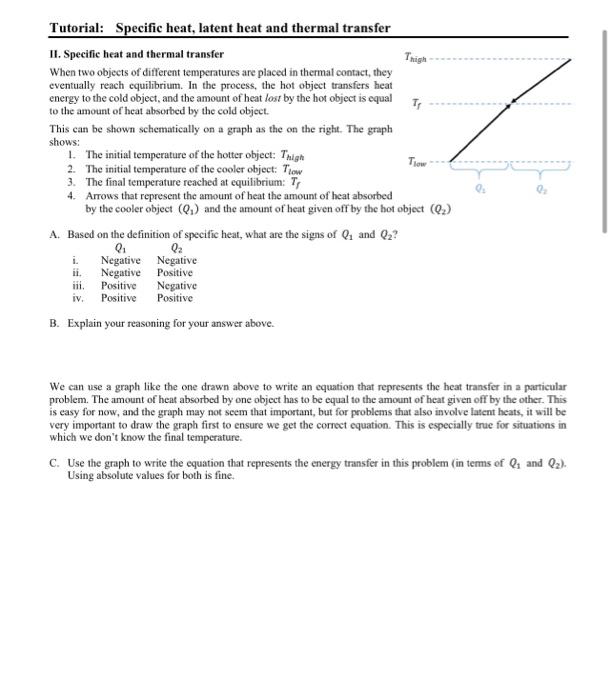 Solved II. Specific heat and thermal transfer When two | Chegg.com