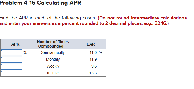 Solved Problem 4-16 ﻿Calculating APRFind the APR in each of | Chegg.com