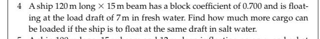 Solved 4 A ship 120 m long ×15 m beam has a block | Chegg.com