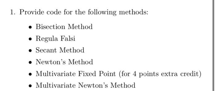 Solved 1. Provide code for the following methods: - | Chegg.com