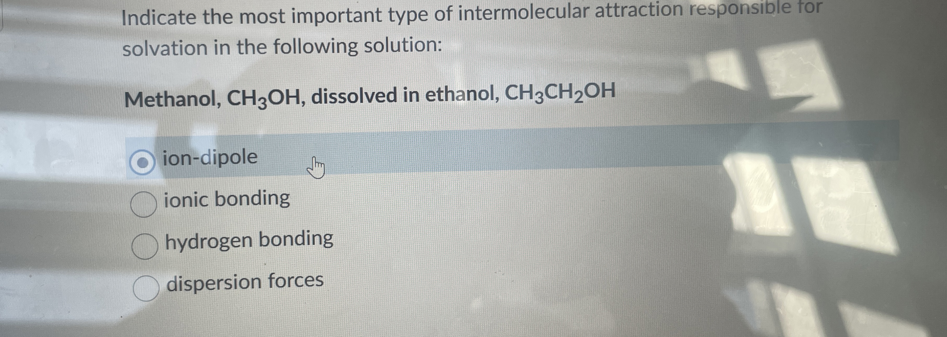 Solved Indicate the most important type of intermolecular | Chegg.com