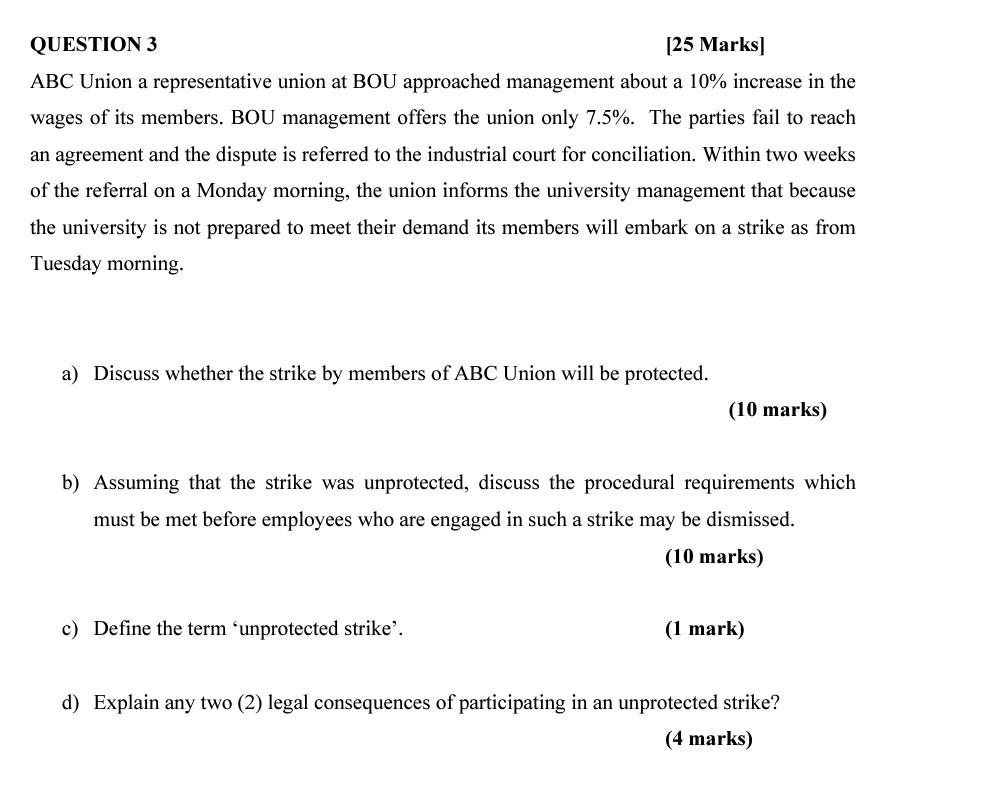 Solved QUESTION 3 [25 Marks] ABC Union a representative | Chegg.com