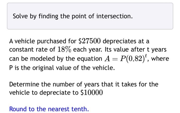 Solved Solve by finding the point of intersection. A vehicle | Chegg.com