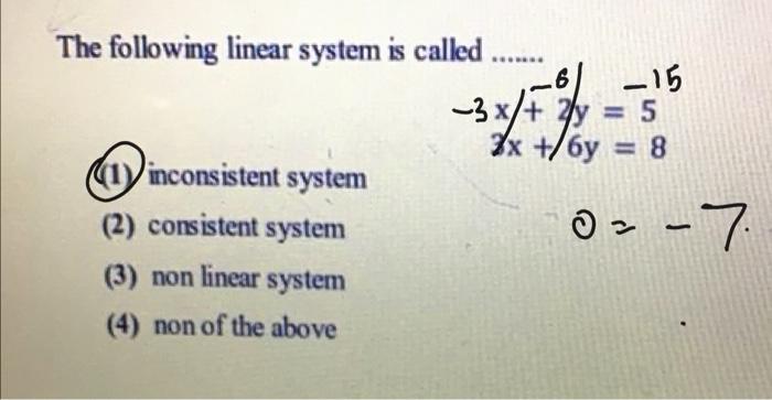 Solved The following linear system is called inconsistent | Chegg.com
