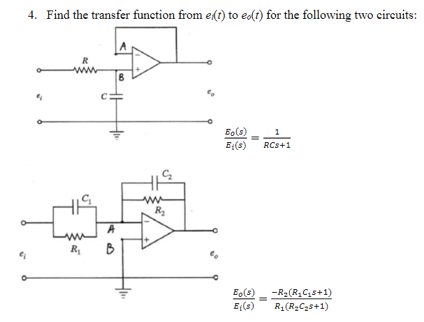 Solved Find the transfer function from ei(t) ﻿to eo(t) ﻿for | Chegg.com