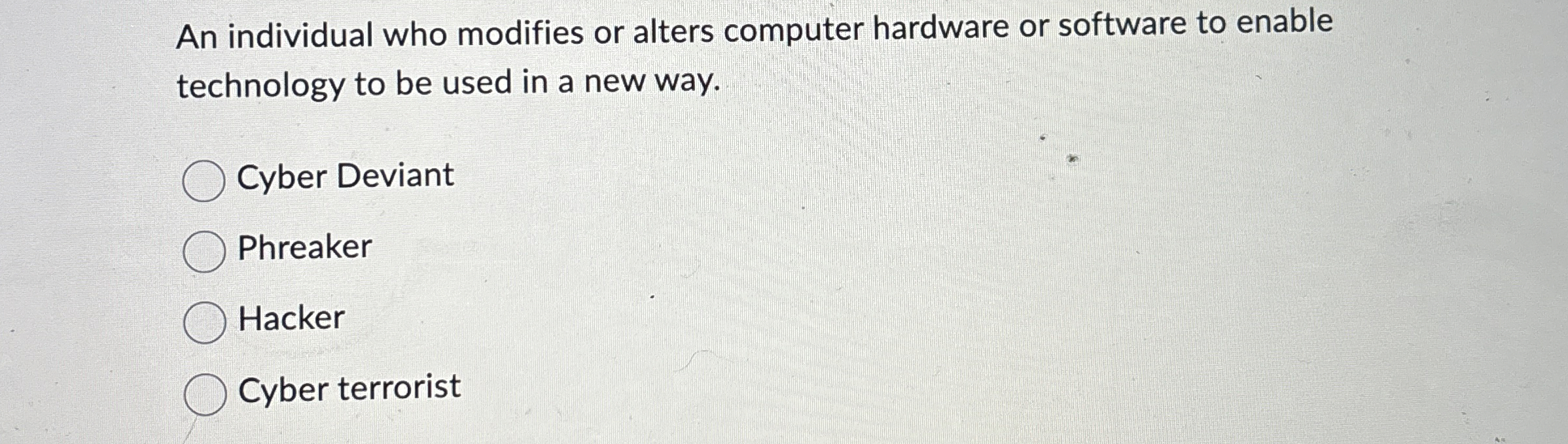Solved An individual who modifies or alters computer | Chegg.com