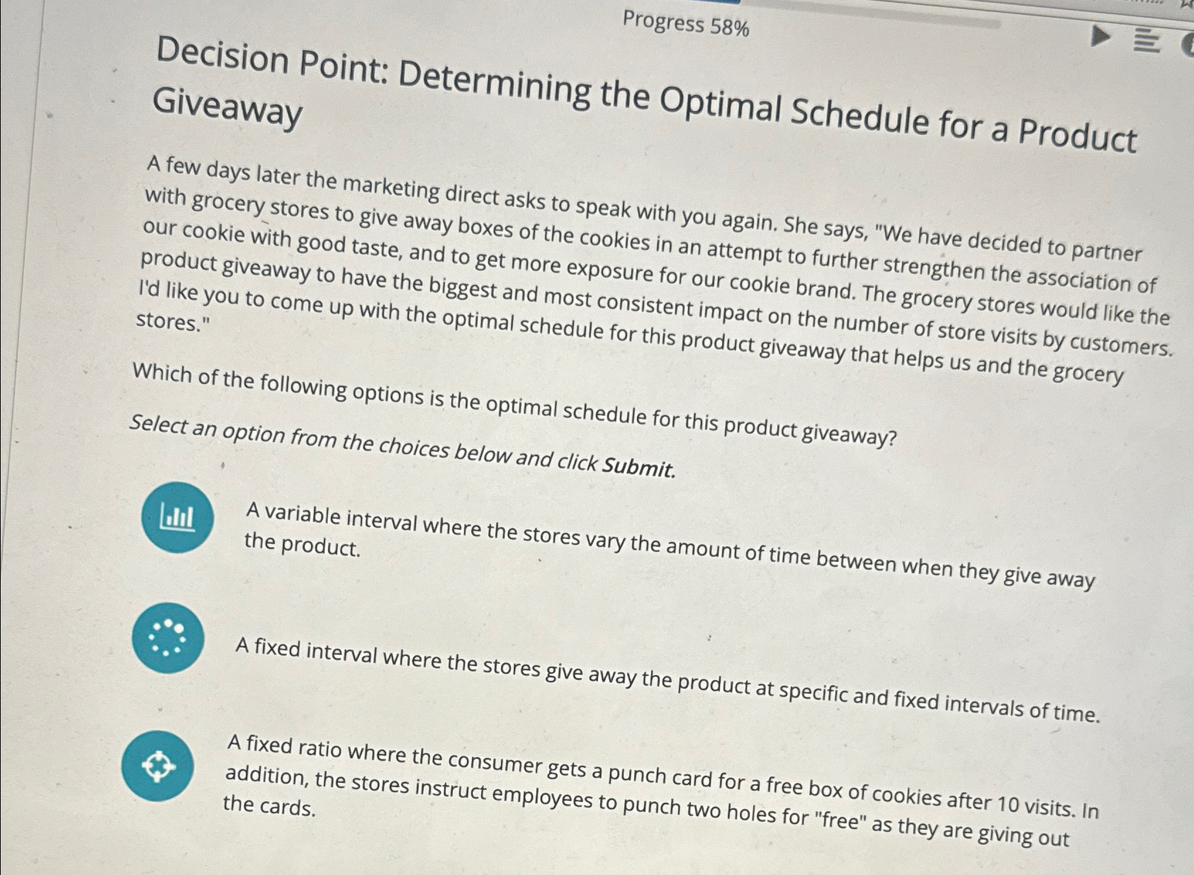 Solved Progress 58%Decision Point: Determining the Optimal | Chegg.com