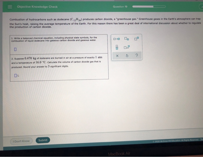 Solved e Objective knowledge Check Question 19 Combustion of | Chegg.com
