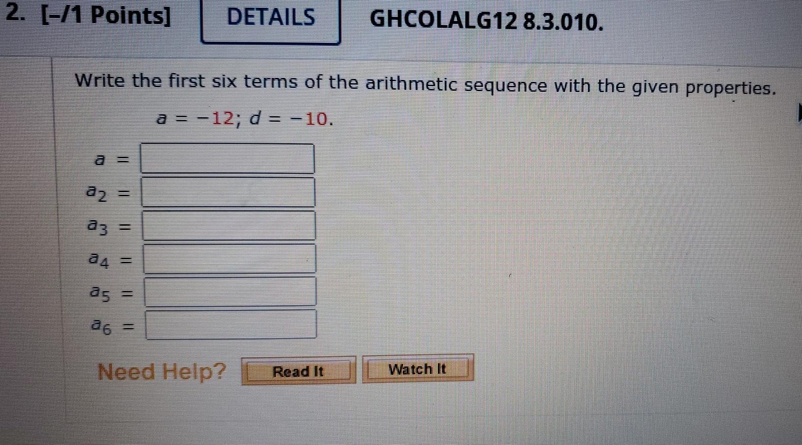 Solved write the first six terms of the arithmetic sequence | Chegg.com