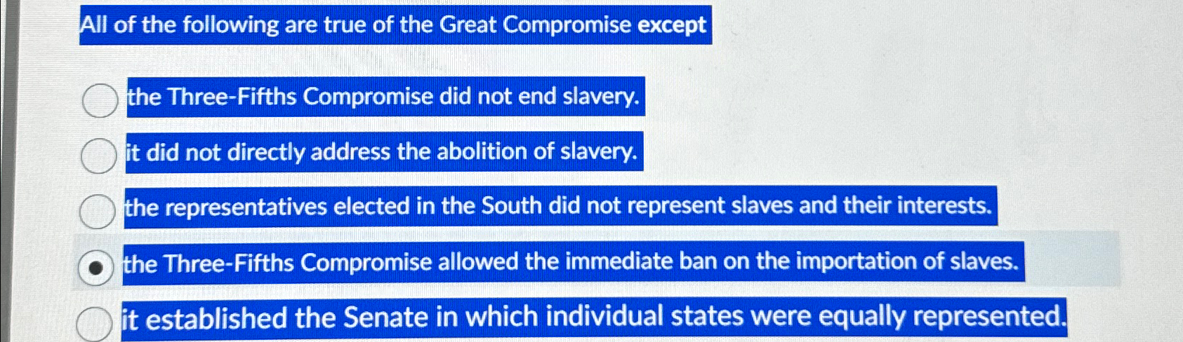Solved All of the following are true of the Great Compromise | Chegg.com