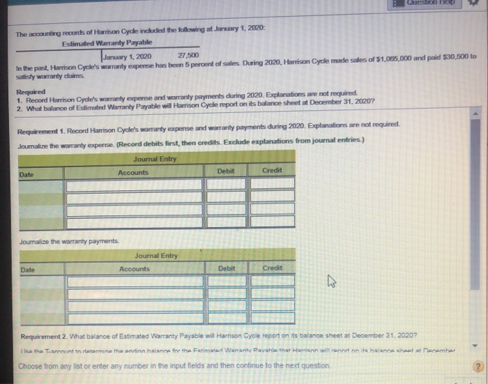 Solved Questione The accounting records of Harrison Cycle | Chegg.com