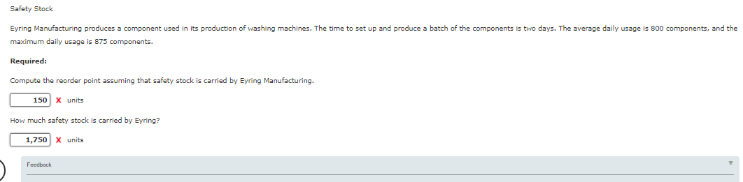 Solved Safety Stock Eyring Manufacturing produces a | Chegg.com