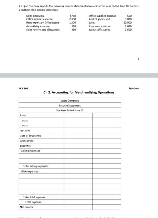 Solved 1. Fill in the blanks in the income statement below | Chegg.com