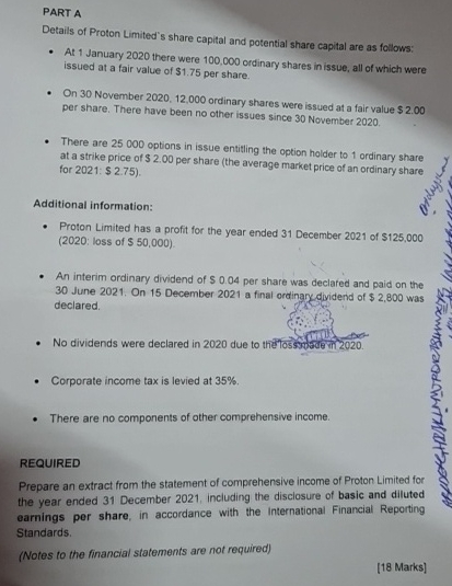 Solved PART ADetails of Proton Limited's share capital and | Chegg.com