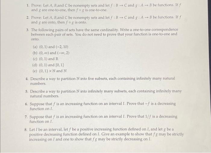 Solved 1. Prove: Let A, B,and C be nonempty sets and let f: | Chegg.com