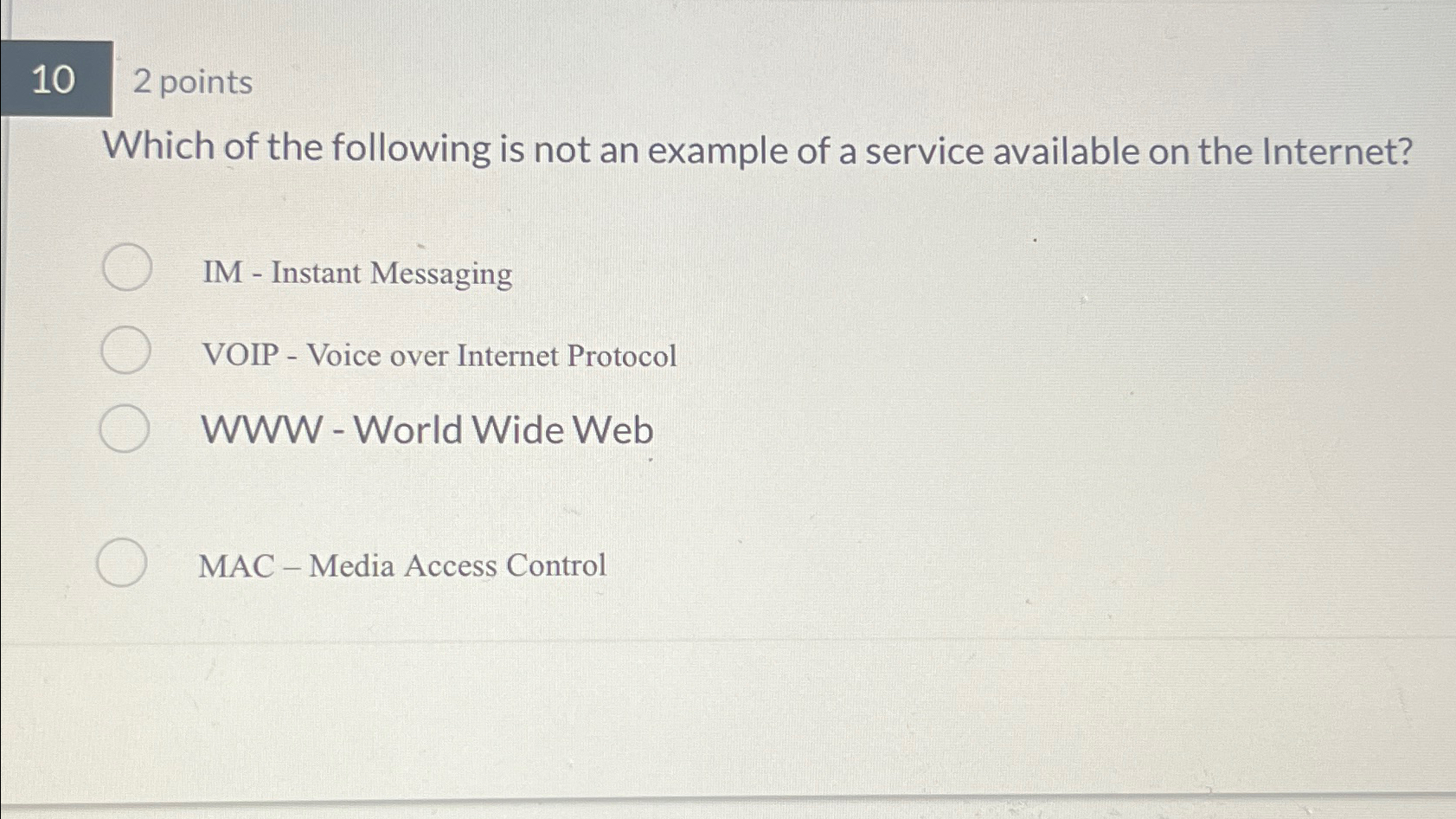 Solved 102 ﻿pointsWhich of the following is not an example | Chegg.com