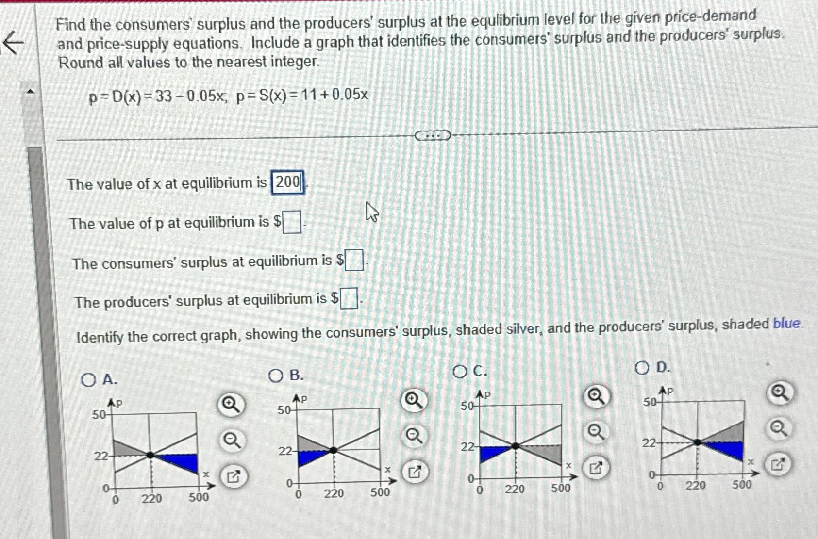 Solved Find the consumers' surplus and the producers' | Chegg.com