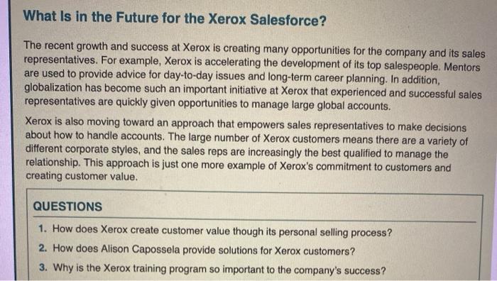 Solved Xerox: Building Customer Relationships Through | Chegg.com