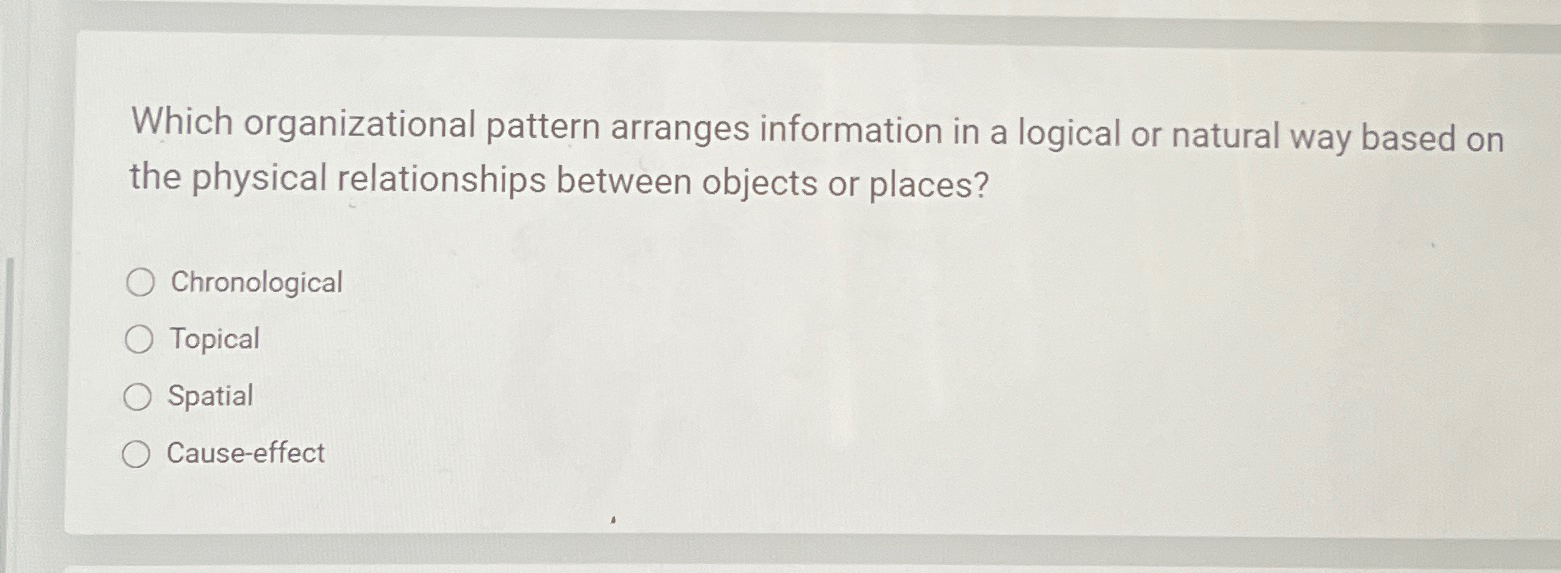 Solved Which organizational pattern arranges information in | Chegg.com