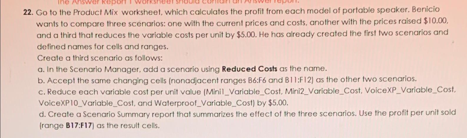Solved Go to the Product Mix worksheet, which calculates the | Chegg.com