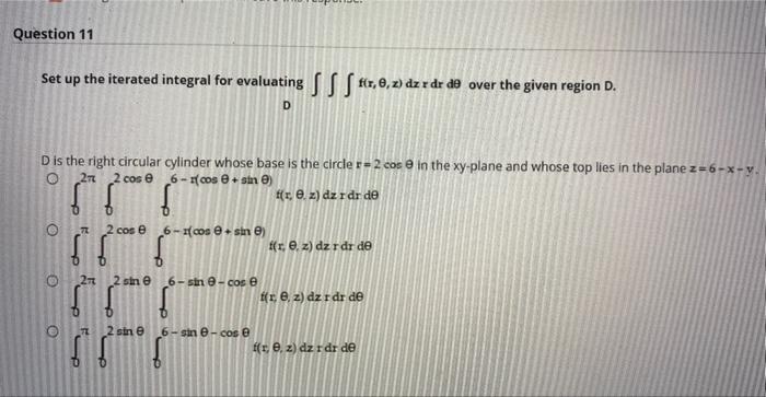Solved Set up the iterated integral for evaluating | Chegg.com