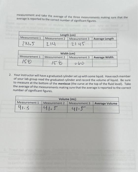 measurement and take the average of the three | Chegg.com