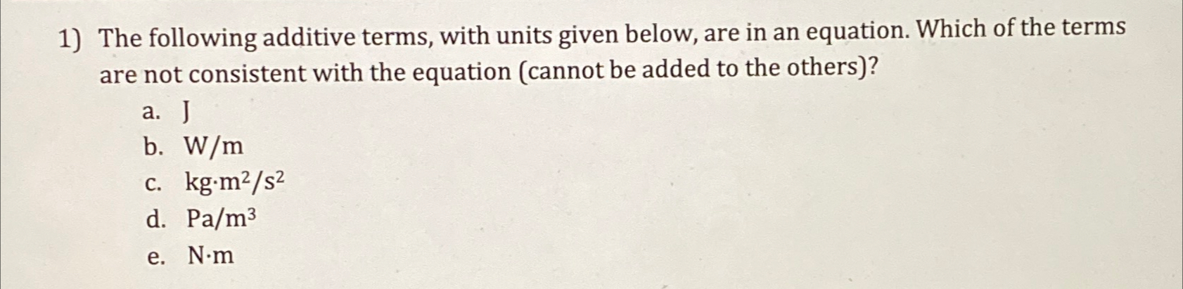 Solved The following additive terms, with units given below, | Chegg.com