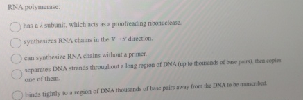Solved RNA polymerase:has a λ ﻿subunit, which acts as a | Chegg.com