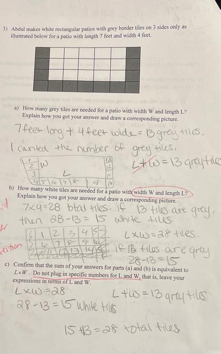 Solved 3) Abdul makes white rectangular patios with grey | Chegg.com