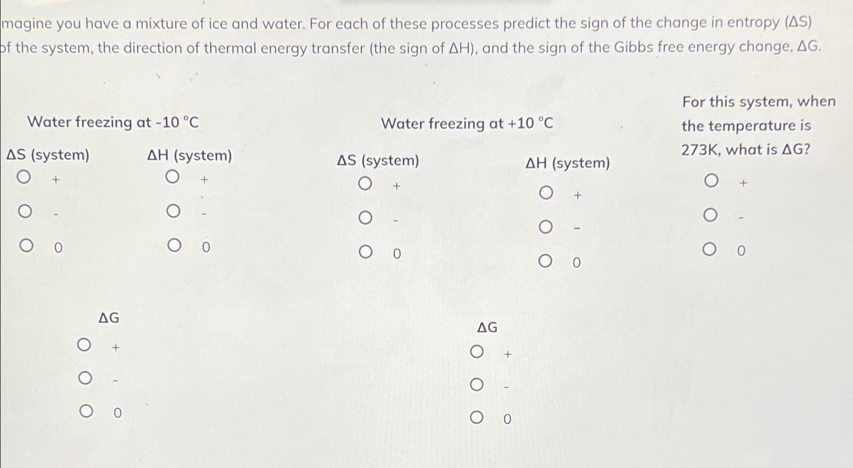 Solved magine you have a mixture of ice and water. For each | Chegg.com