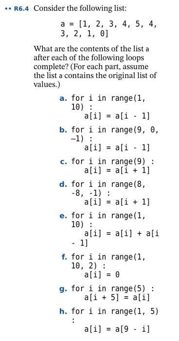Solved - R6.4 Consider the following list: | Chegg.com