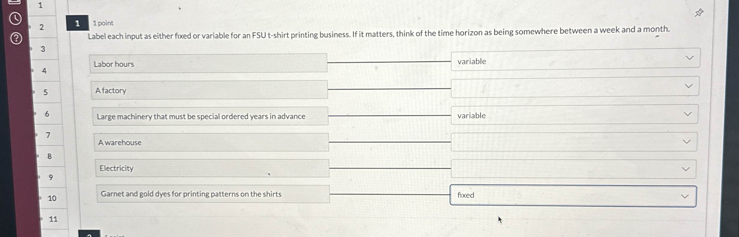Solved 11 ﻿pointLabel each input as either fixed or variable | Chegg.com