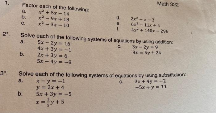 Solved Math 322 a. x2+5x−14 b. x2−9x+18 d. 2x2−x−3 c. | Chegg.com