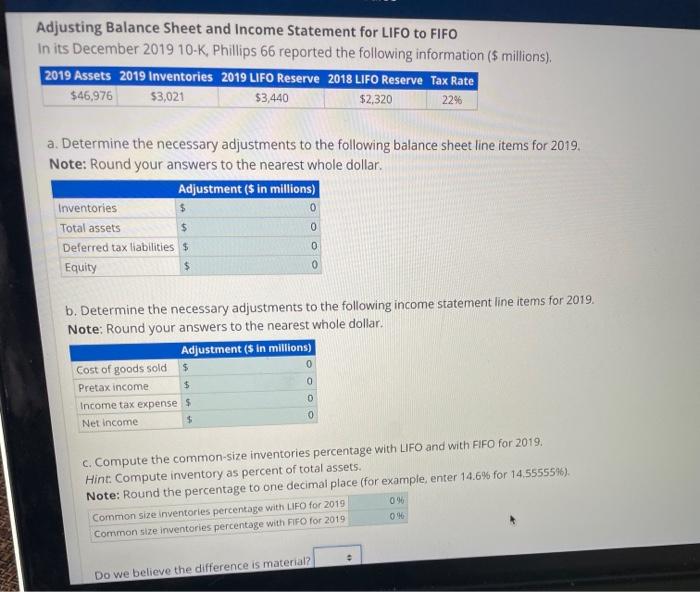 Solved Adjusting Balance Sheet and Income Statement for LIFO | Chegg.com