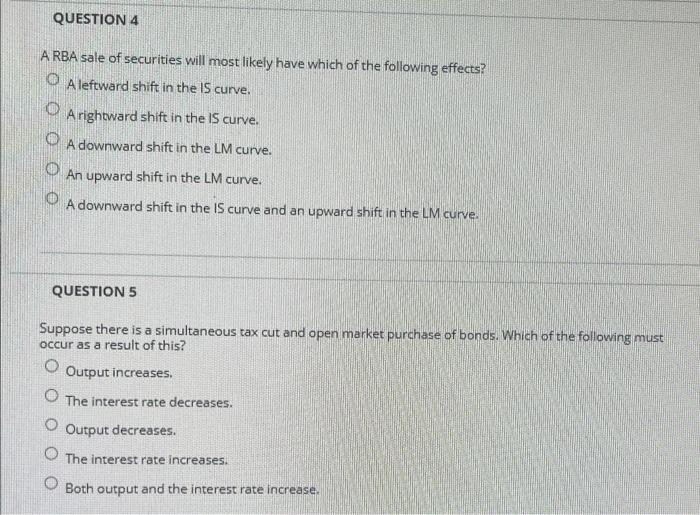 Solved A RBA sale of securities will most likely have which | Chegg.com
