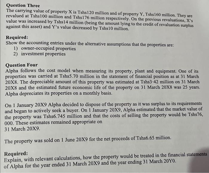 Solved Question Three The carrying value of property X is | Chegg.com