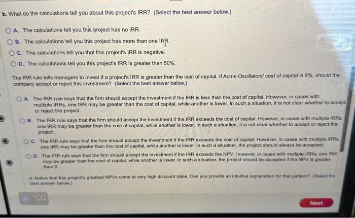 Solved Problems with the IRR method Acme Oscillators is | Chegg.com