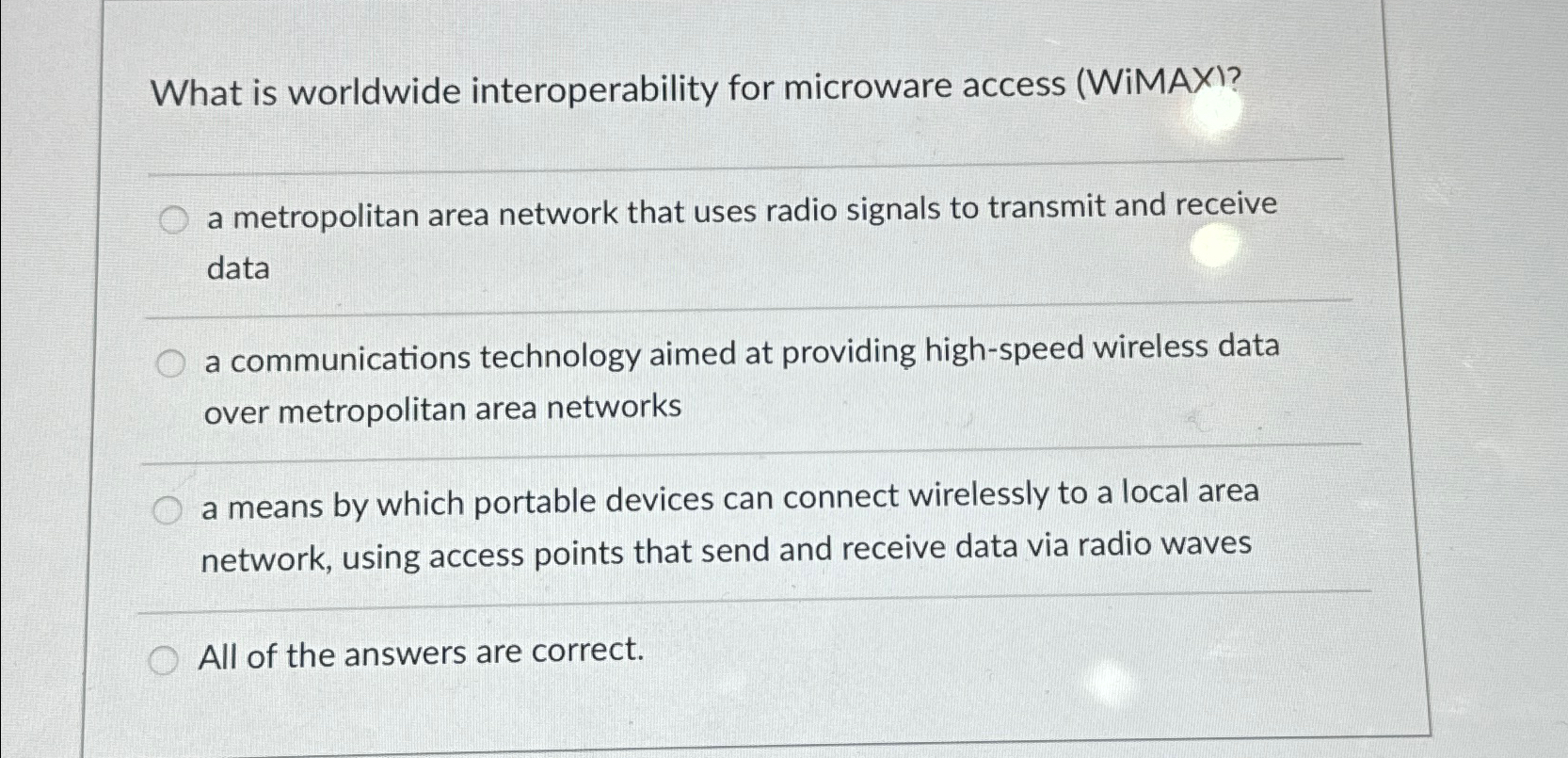 Solved What is worldwide interoperability for microware | Chegg.com
