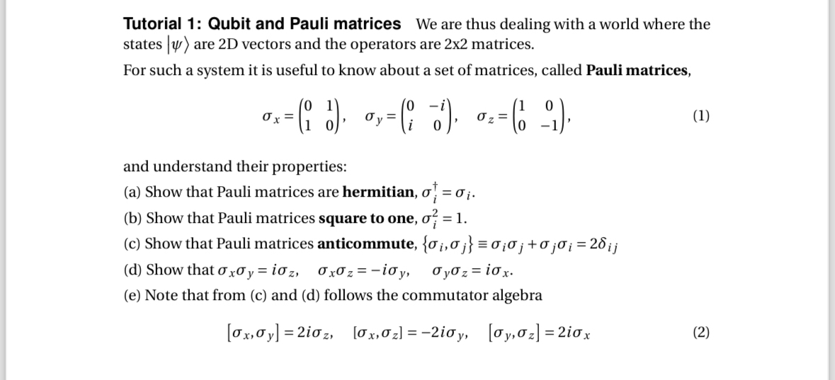 Solved Tutorial 1: Qubit and Pauli matrices We are thus | Chegg.com