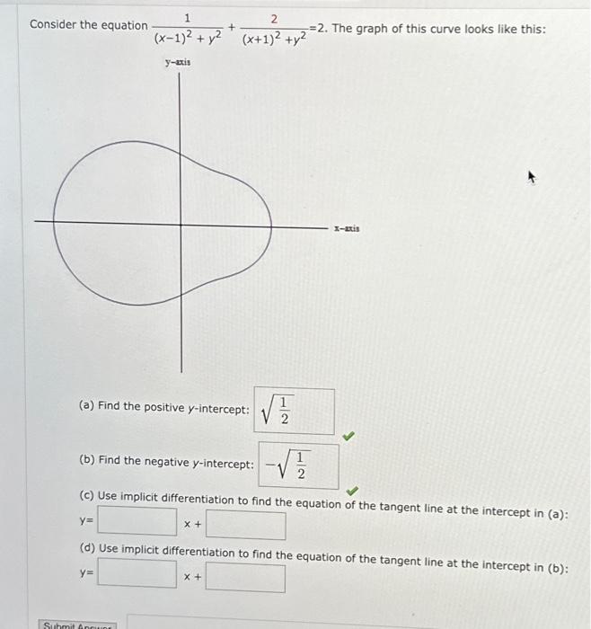 Solved the equation (x−1)2+y21+(x+1)2+y22=2. The graph of | Chegg.com