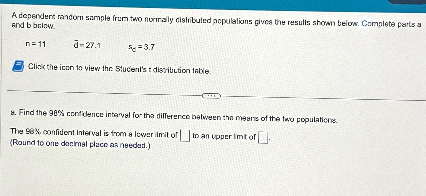 Solved A dependent random sample from two normally | Chegg.com