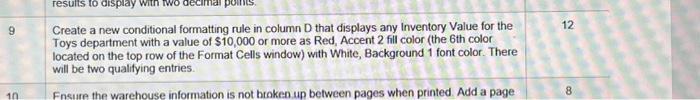 Solved 9 Create a new conditional formatting rule in column | Chegg.com