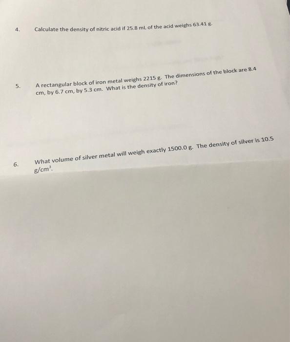 Solved 4. Calculate the density of nitric acid if 25.8 ml of | Chegg.com