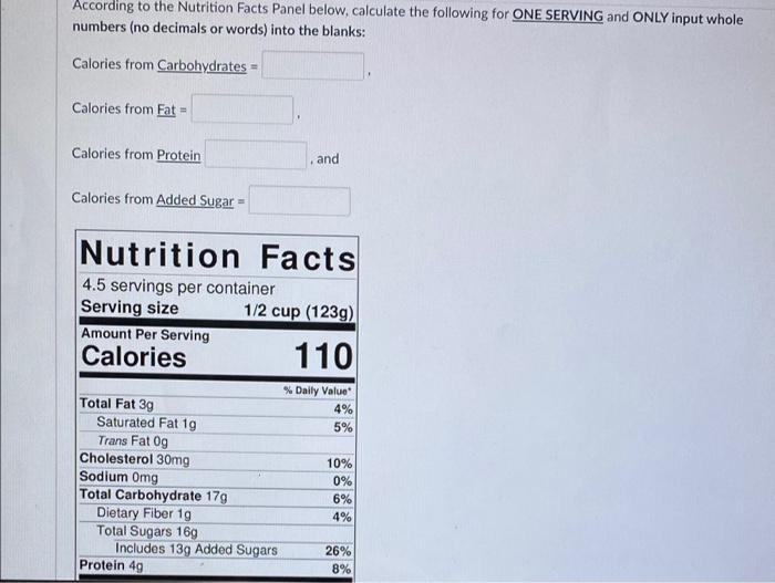Solved According to the Nutrition Facts Panel below, | Chegg.com