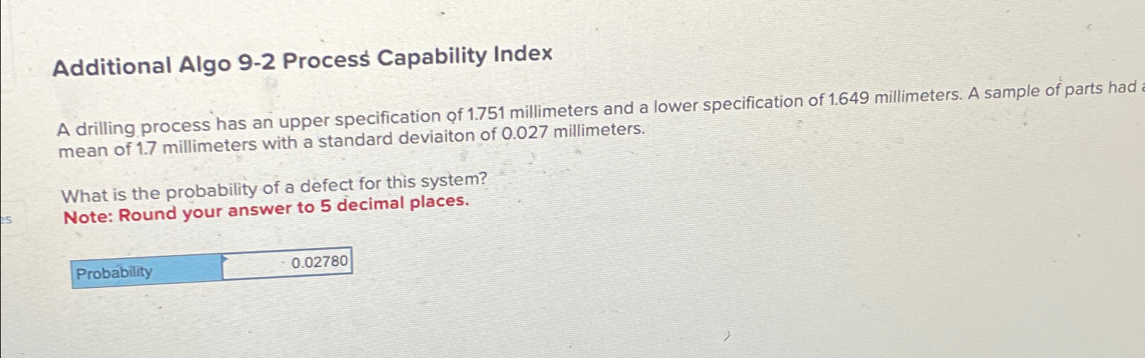 Solved Additional Algo 9-2 ﻿Process Capability IndexA | Chegg.com